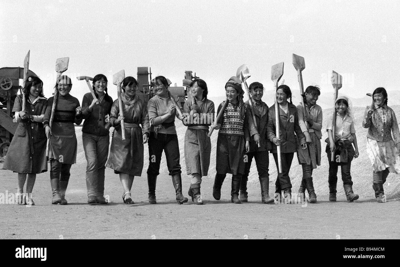 Group of young workers from Mongolia Stock Photo - Alamy