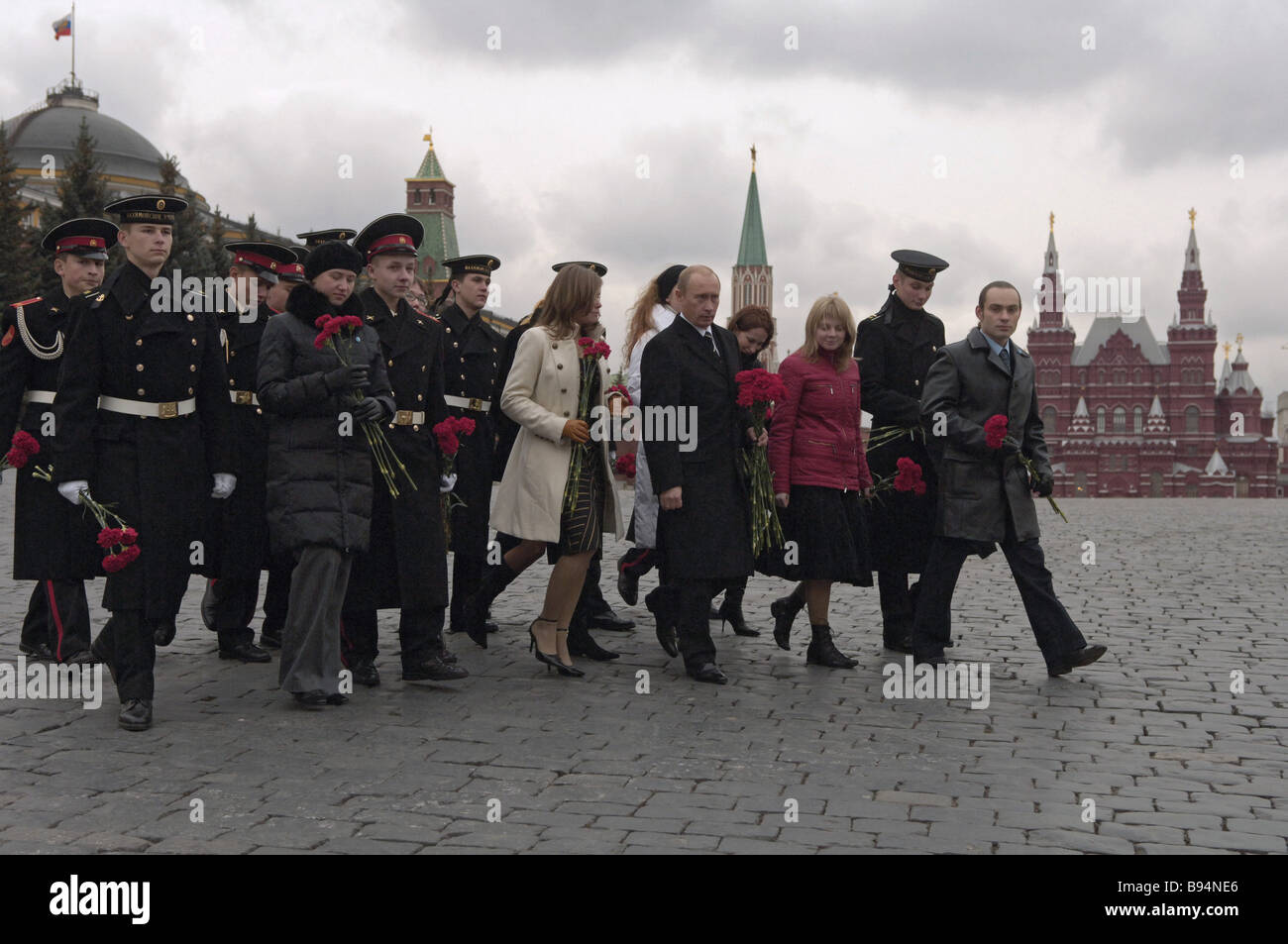 Russian President Vladimir Putin center in a meeting with activists of ...