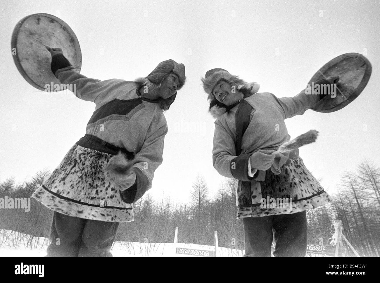 Soloists of the Larsh Folk Lore Amateur Company dancing an old Nivkh ...