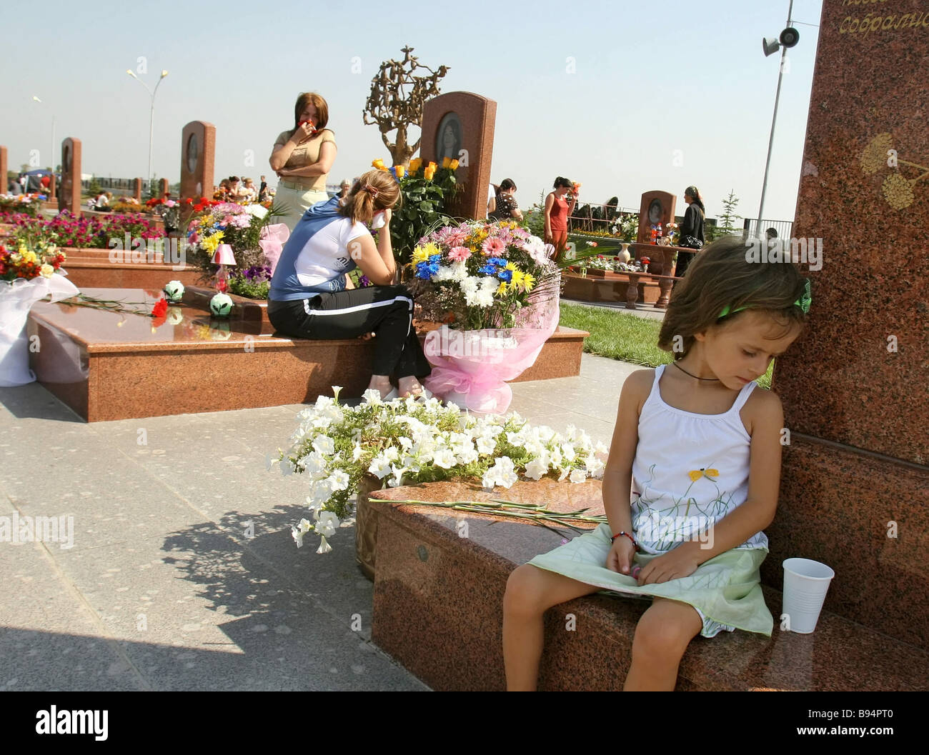 Graves of the September 2004 victims at a cemetery in Beslan Stock ...