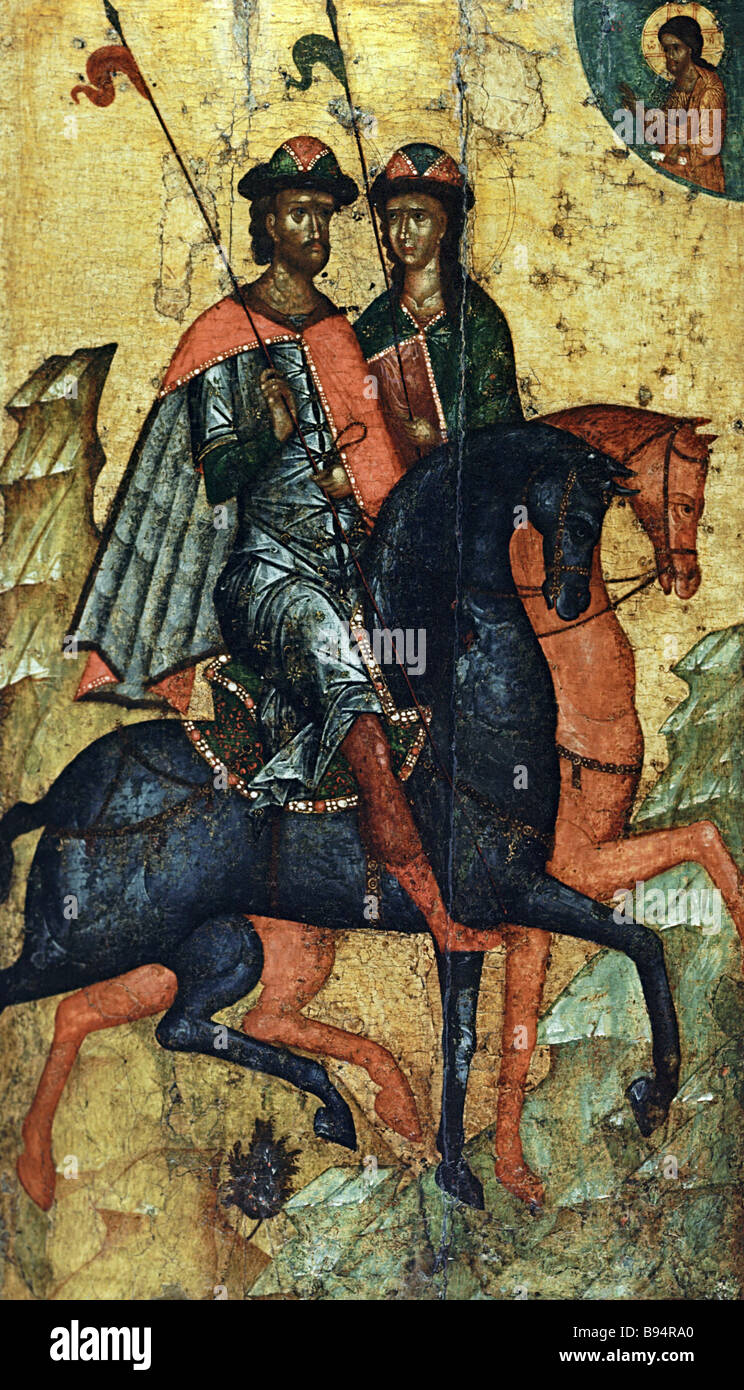 The Sts Boris and Gleb Icon drawn about 1340 from the collection of the ...