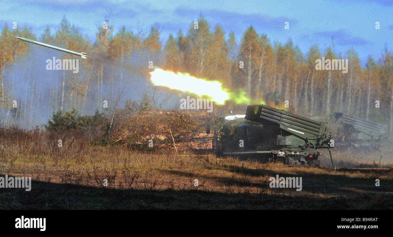 BM 21A BelGrad multi barrel rocket launcher crews of Belarus have a ...