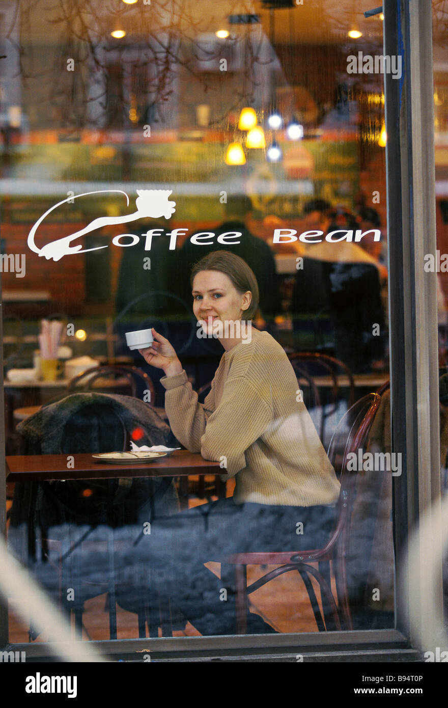 An enjoyable meal in a Moscow coffee house Stock Photo - Alamy