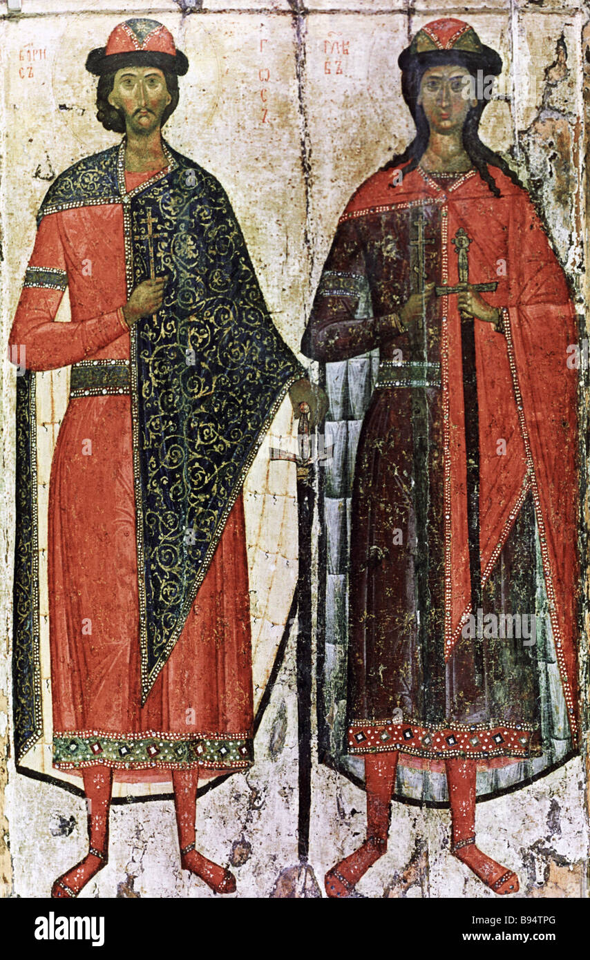 Reproduction of the icon St Boris and St Gleb the 14th century from the ...