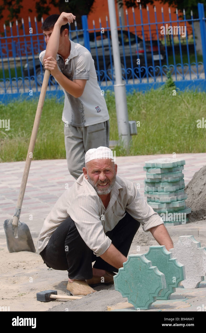 Restoration works in Gudermes Chechnya s second largest city Stock ...