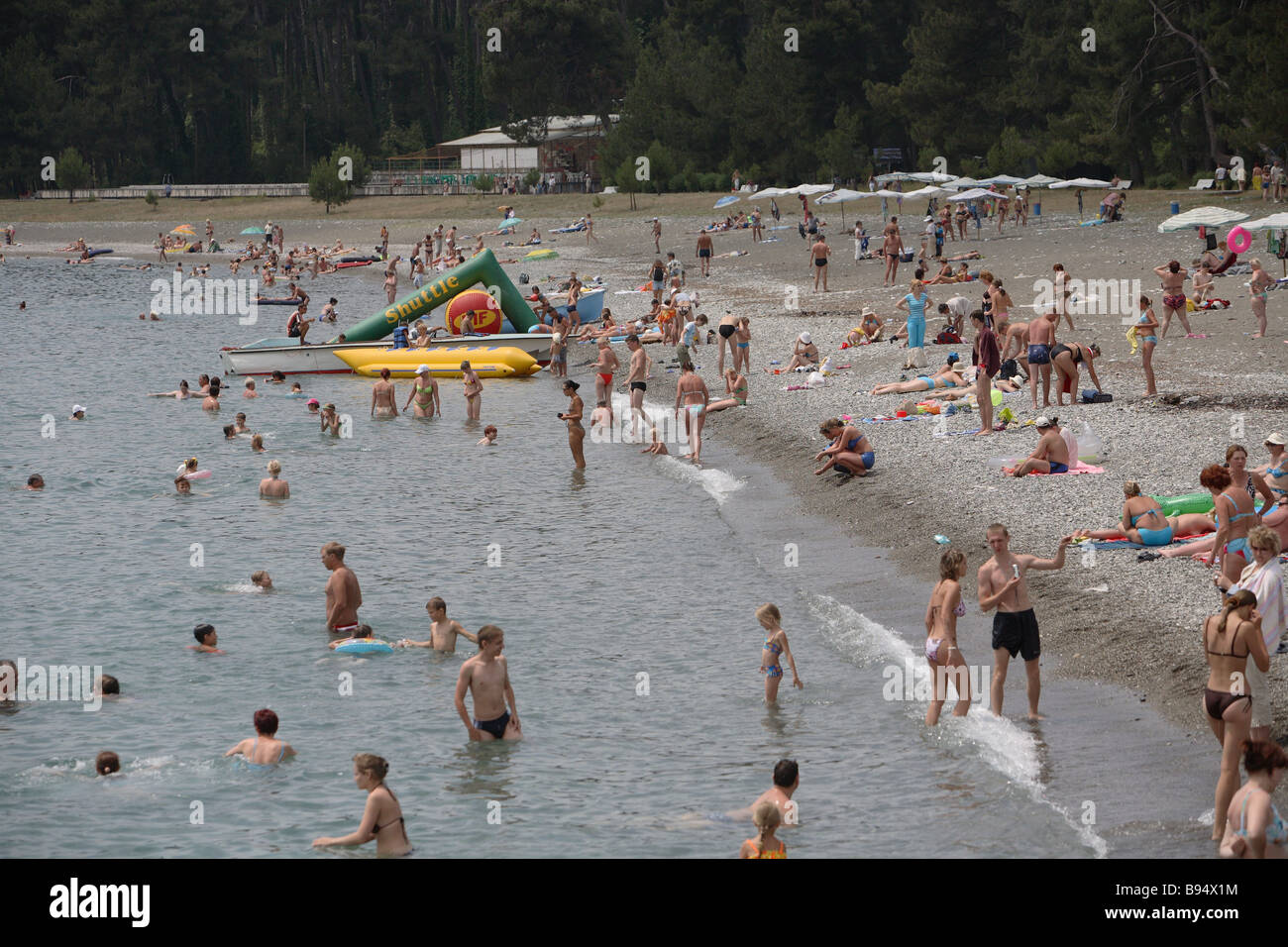 Vacationers on the beach in Pitsunda health retreat on the Black Sea ...