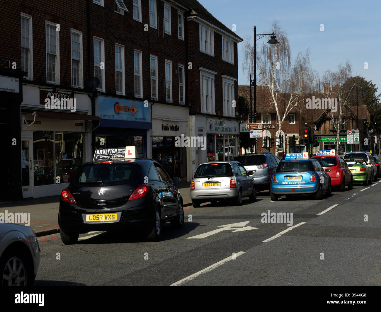 Three Learner Cars at Traffic Lights Cheam Village Surrey Stock Photo ...