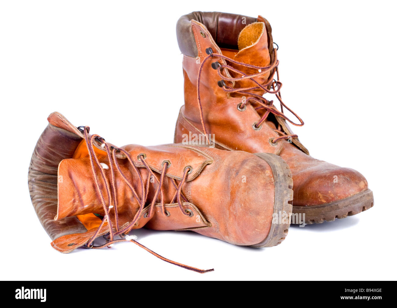 Old worn pair of leather walking boots Stock Photo - Alamy