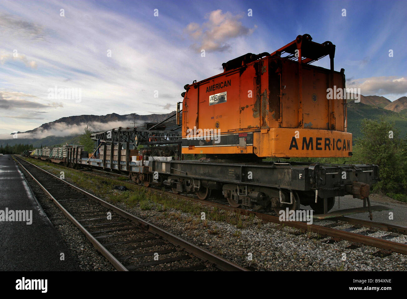 Railroad crane car at Alaska Railroad depot, Denali National Park ...