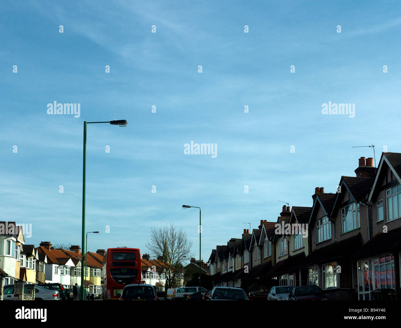Suburban Street Houses and Traffic North Cheam Surrey Stock Photo - Alamy