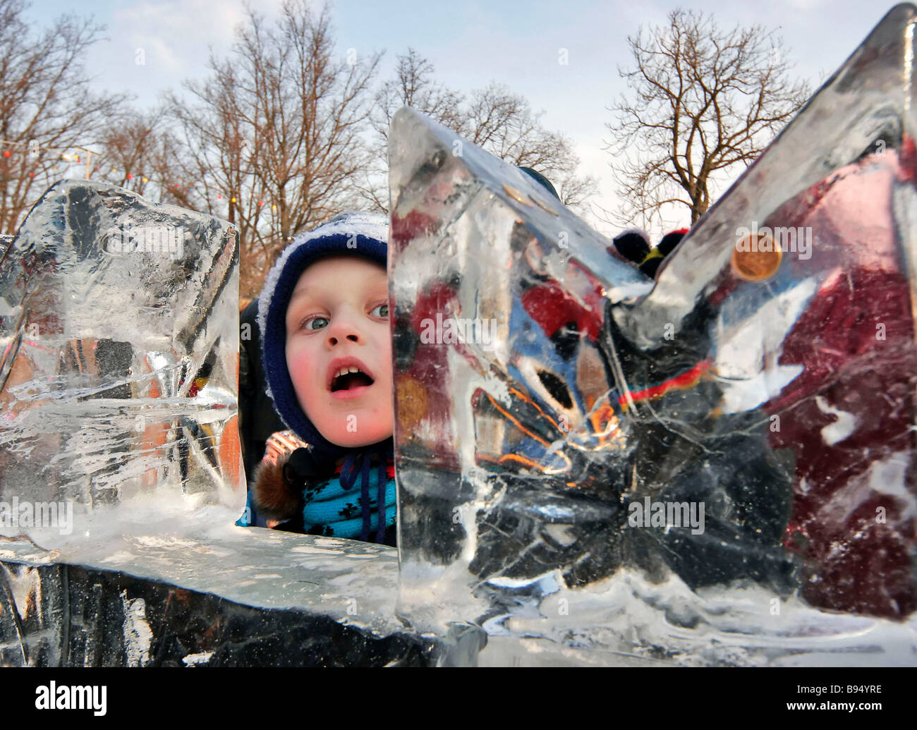 A child at a glacial sculpture in the Kirov s central culture and ...