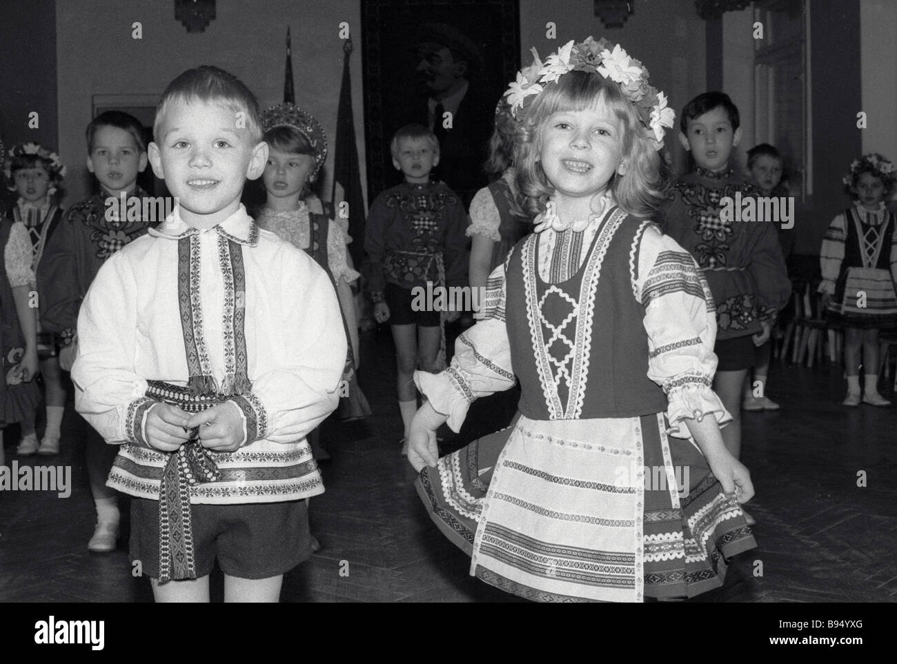Children in Belarusian national costumes at a kindergarten Stock Photo ...