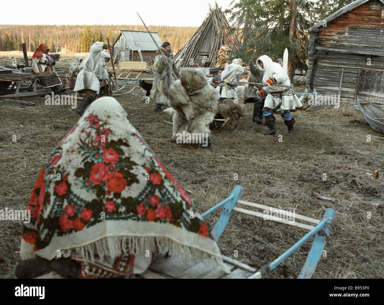 Residents of Til Tim town celebrate traditional Bear Festival Stock ...