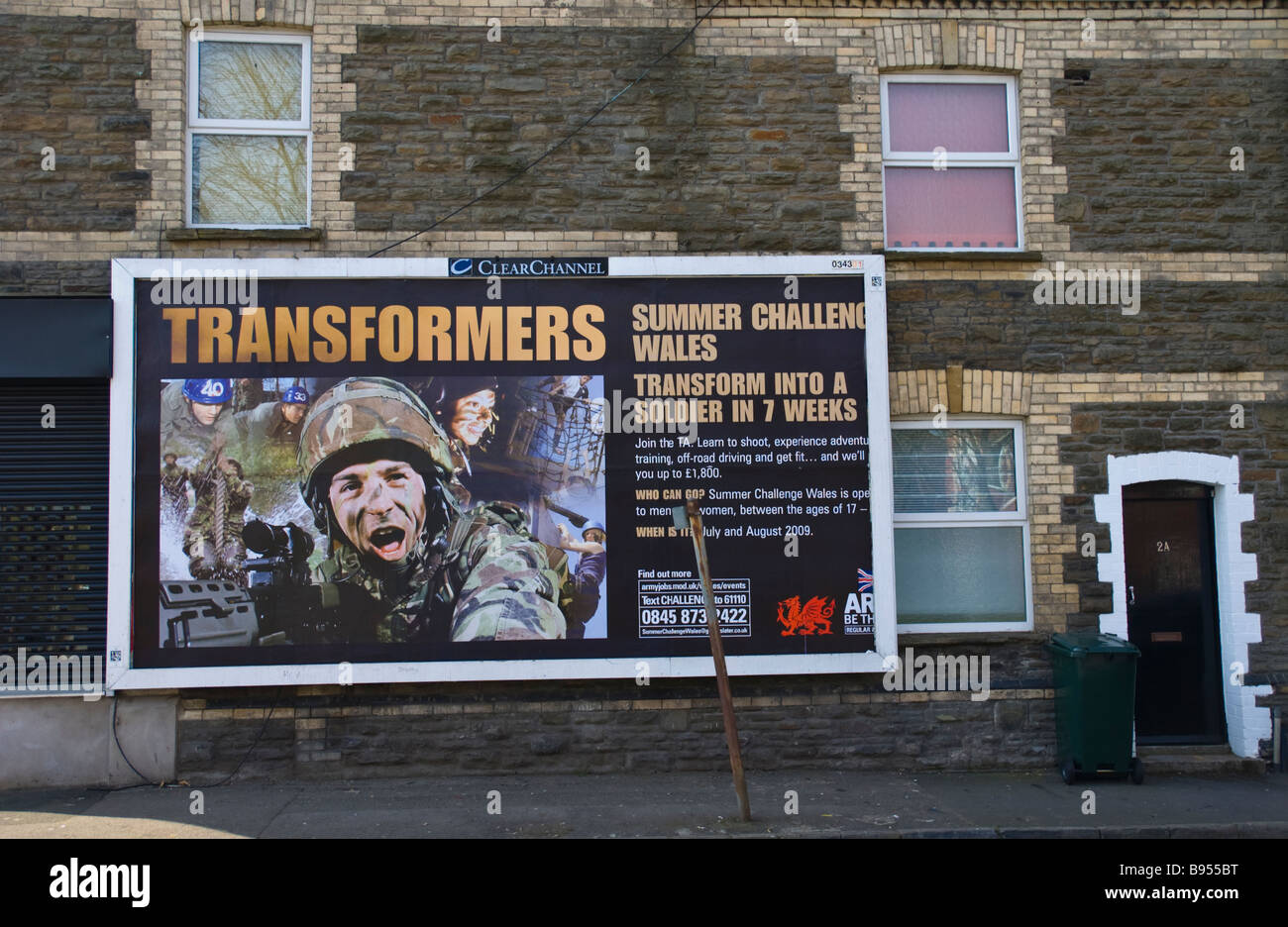 Advertising billboard on house for Territorial Army in Newport South ...