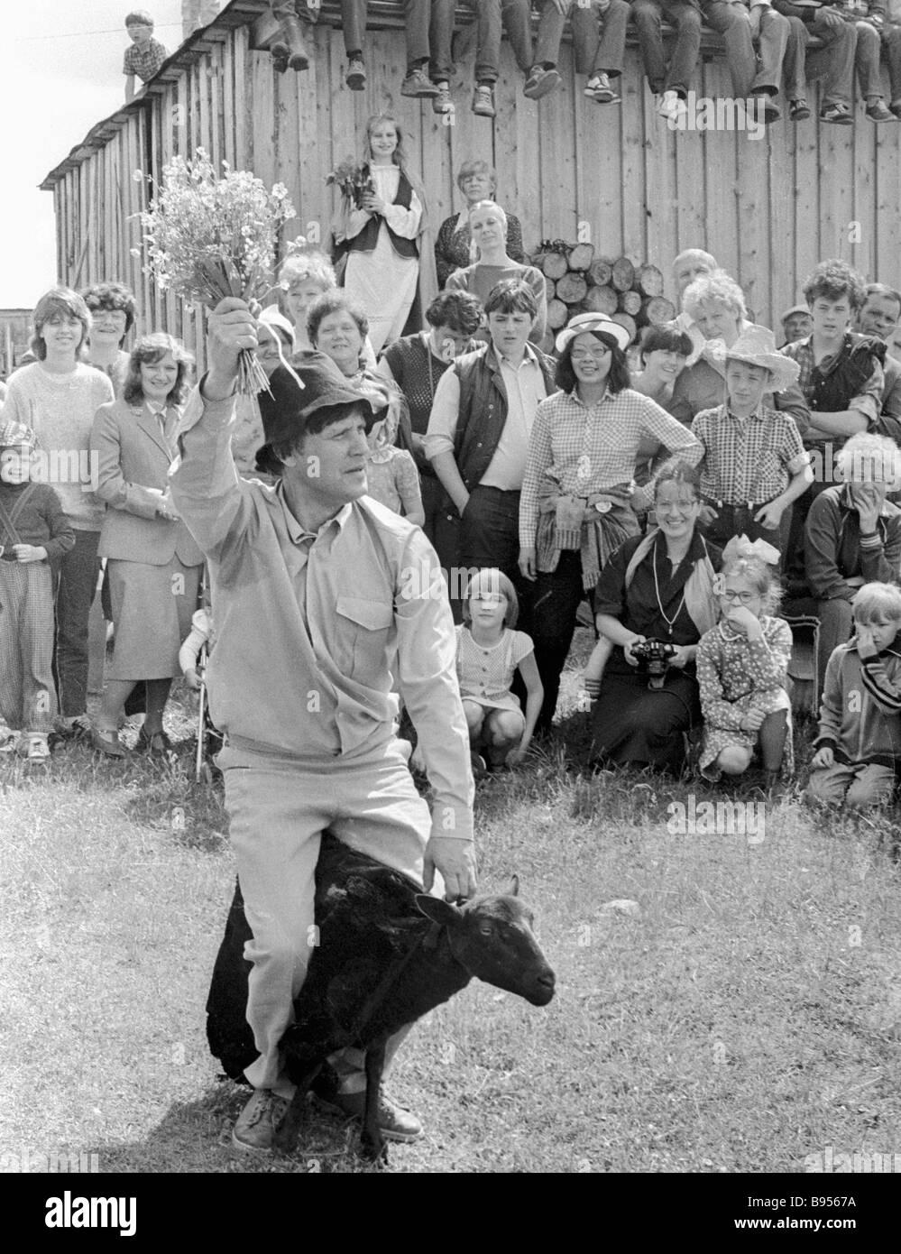 A man of Kindasovo village makes an honor lap astride a sheep after ...