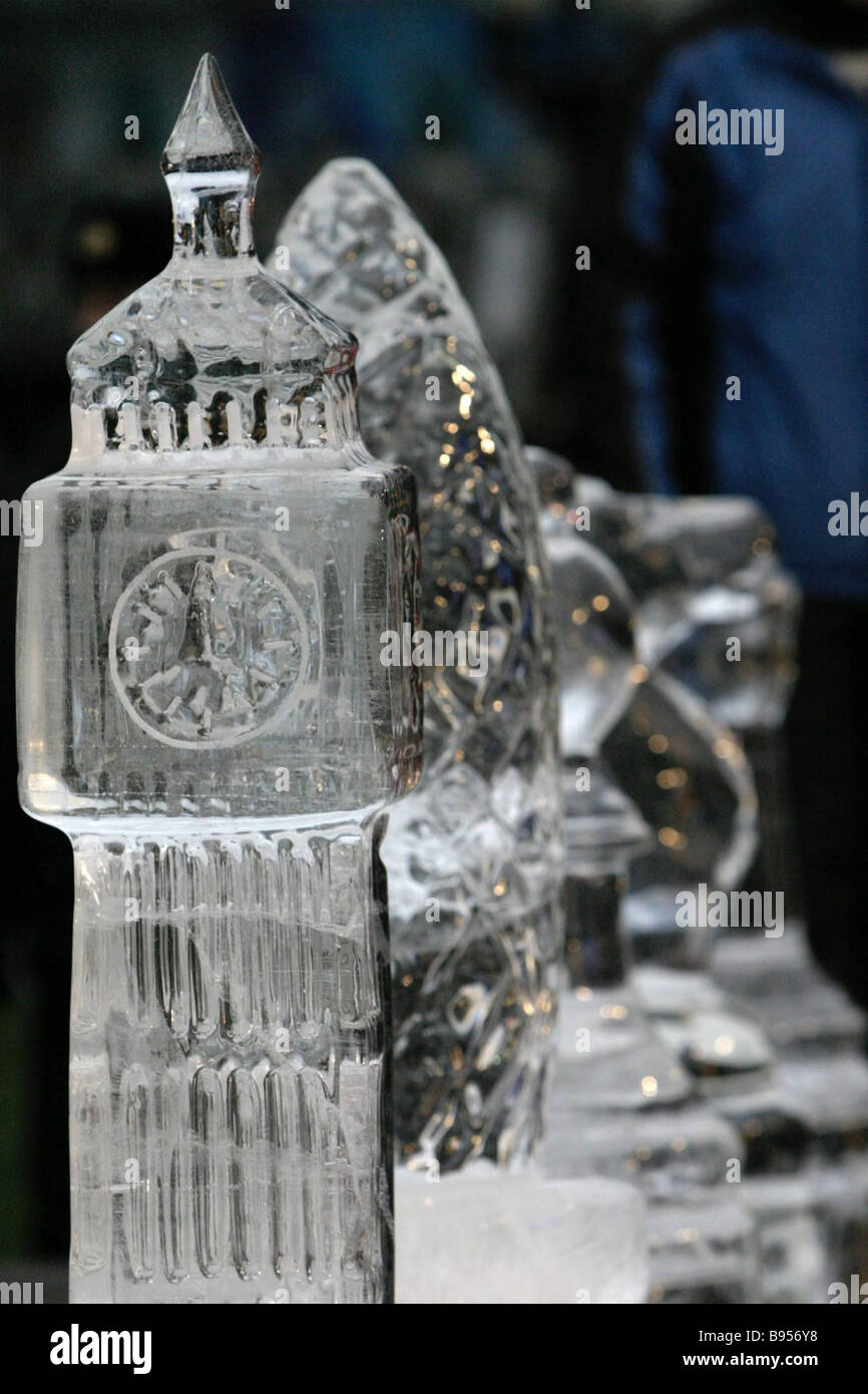 An ice chess piece in the shape of the Westminster Palace with the Big ...