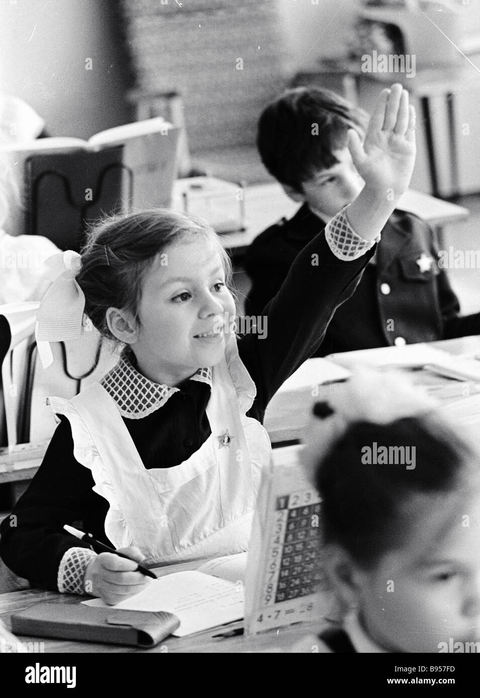 A first grader ready to answer during a lesson at Leningrad s school No ...