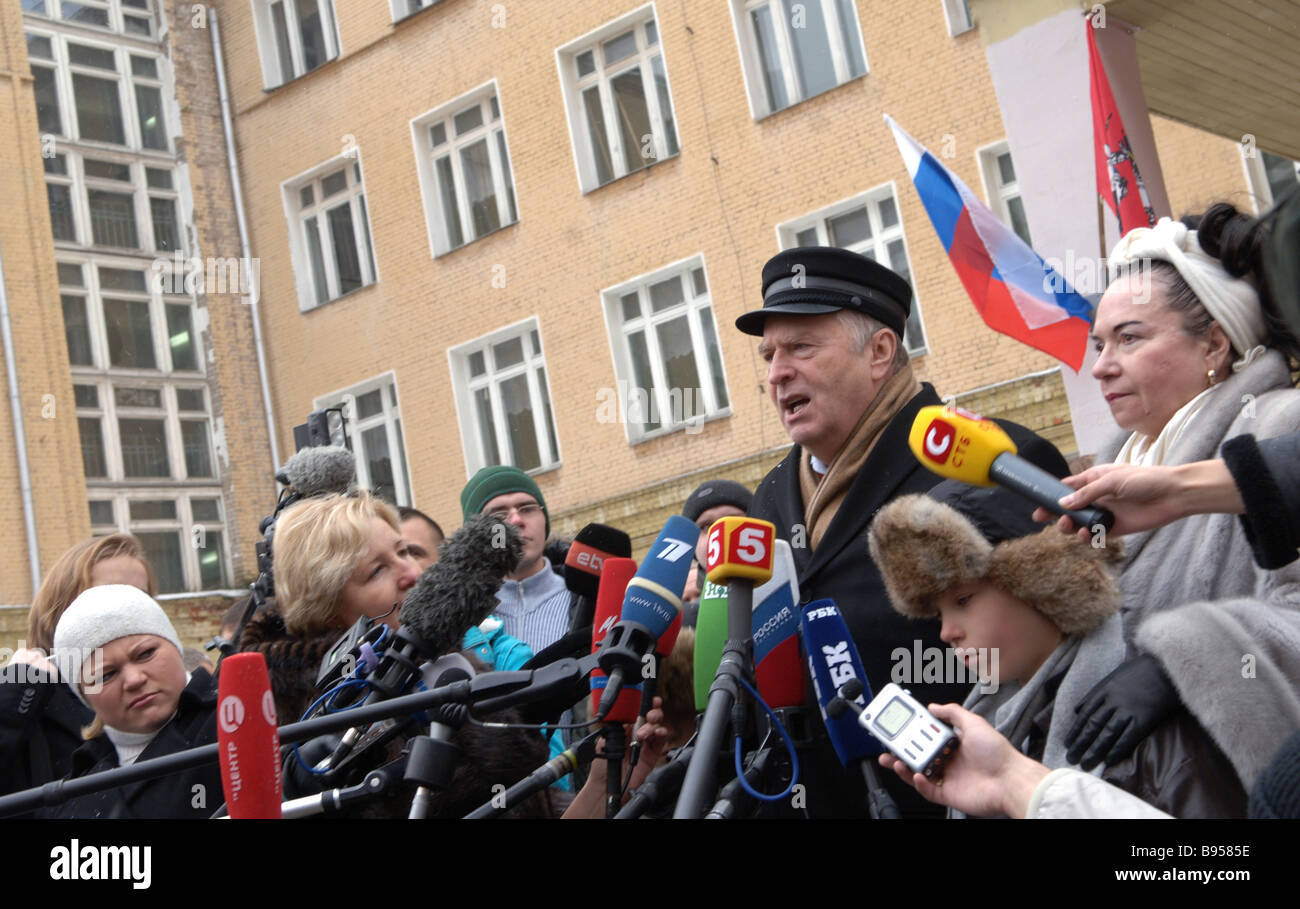 LDPR leader Vladimir Zhirinovsky after voting at one of the polling ...