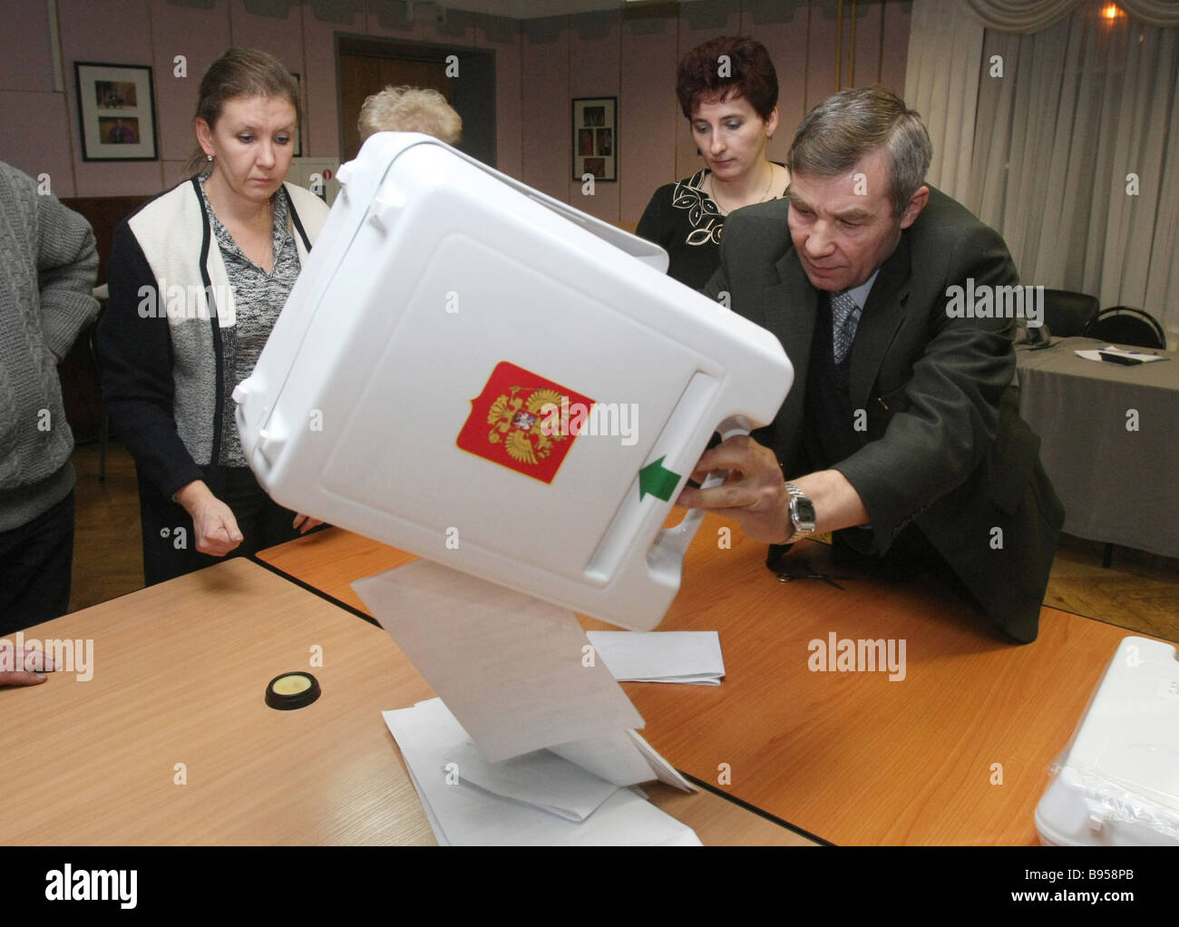 Ballot count at a polling station in Moscow after the election of the ...