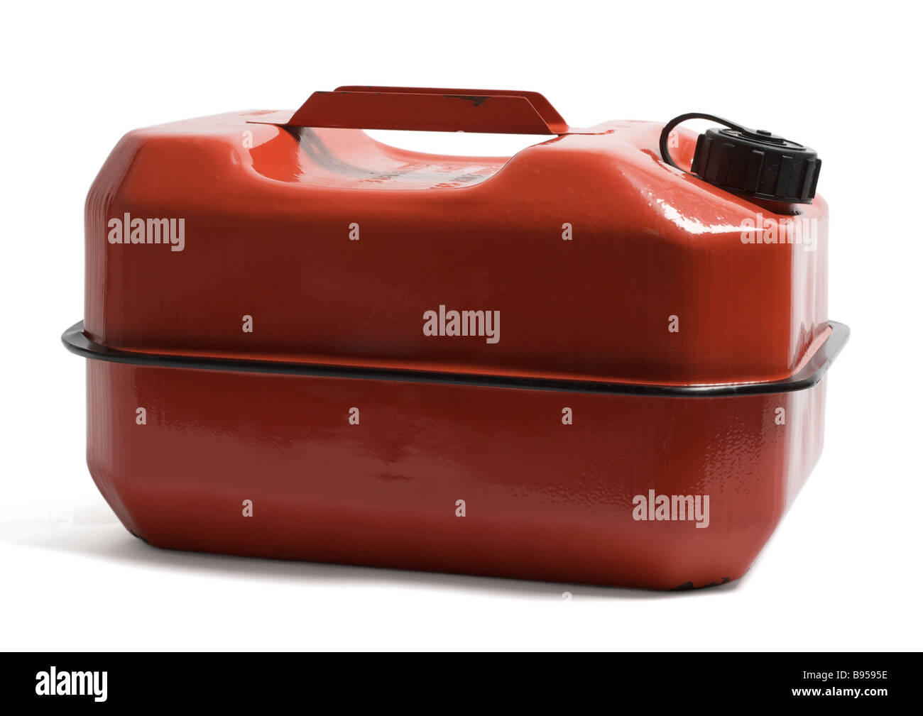 Old red ten litre steel petrol can on white background Stock Photo - Alamy