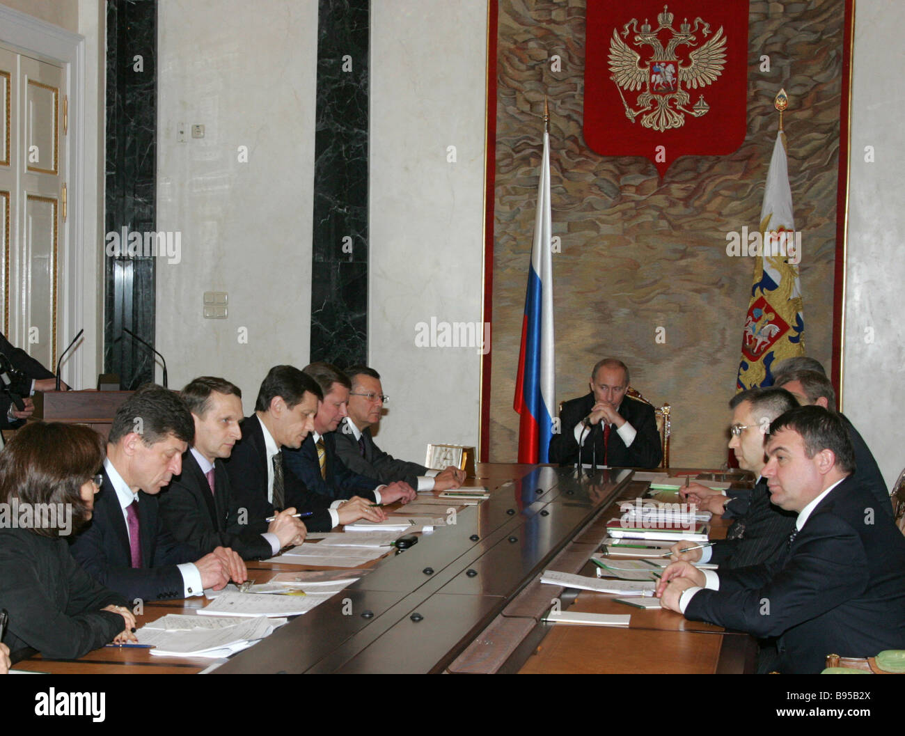 President Vladimir Putin center conducting Kremlin conference with ...
