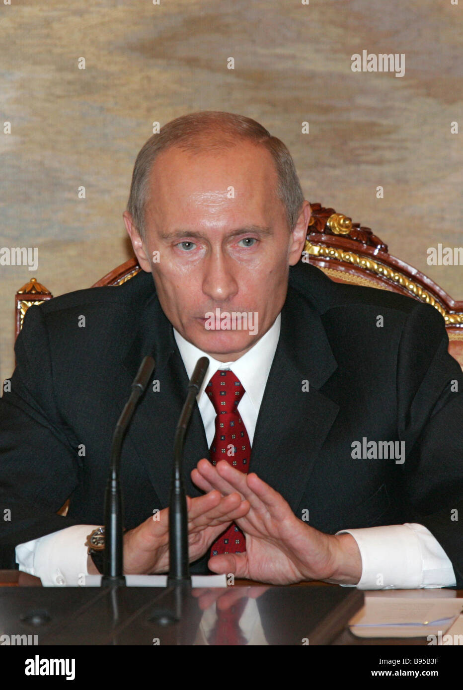 President Vladimir Putin center conducting Kremlin conference with ...