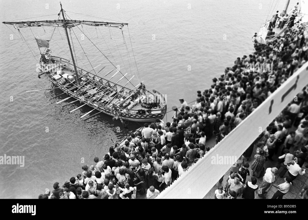 Expedition of the British explorer Tim Severin on the Argo galley which ...