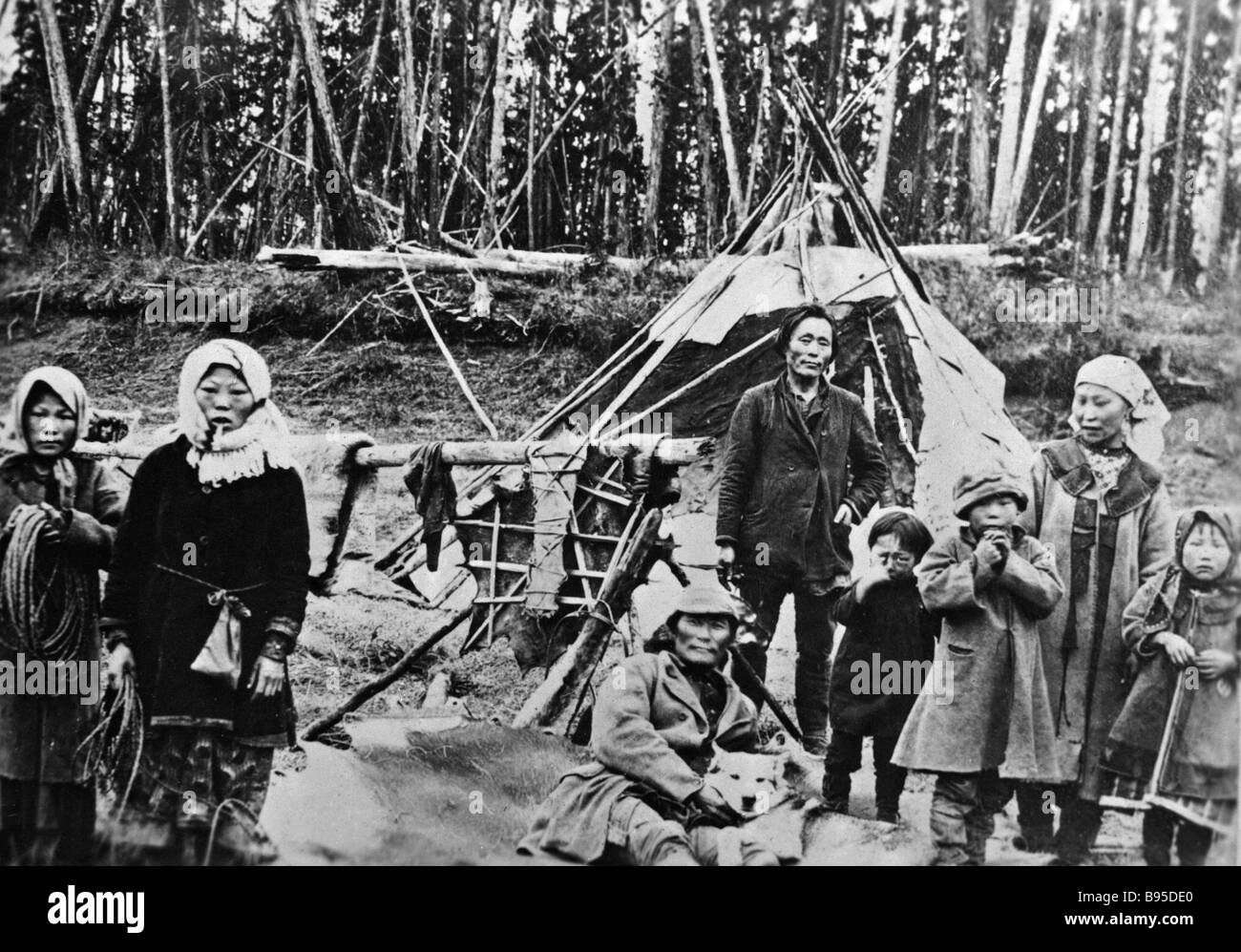 A camp of Siberian indigenous people guides of Polish scientist ...