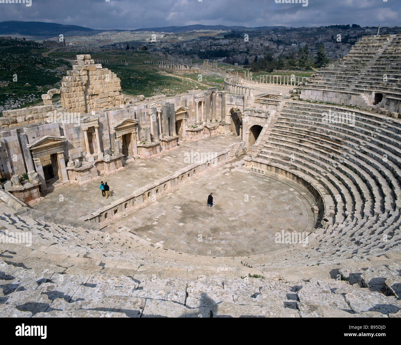 JORDAN Jerash South Theatre Roman amphitheatre ruins from above with ...