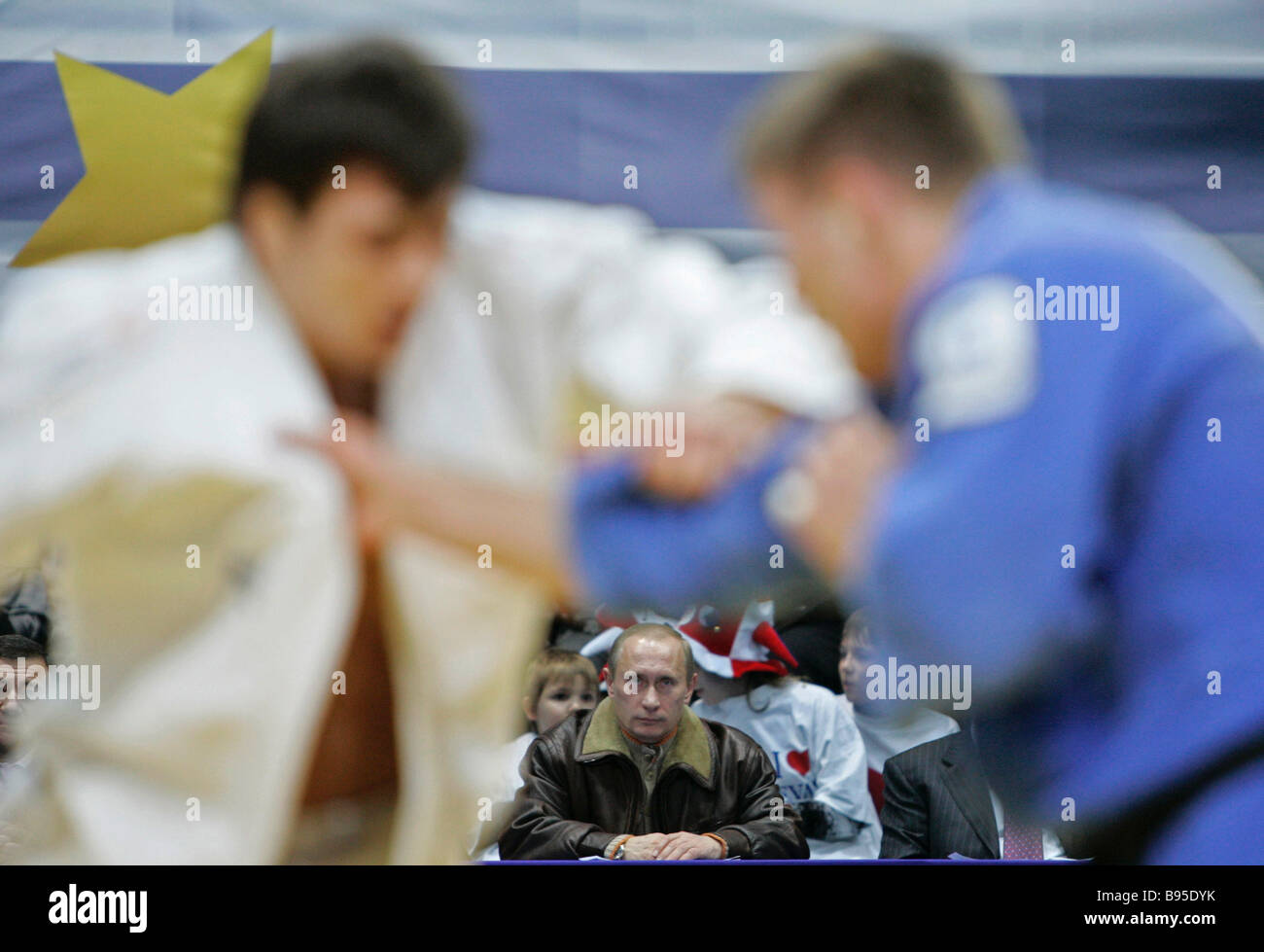 President Vladimir Putin center background in the stalls of the Druzhba ...