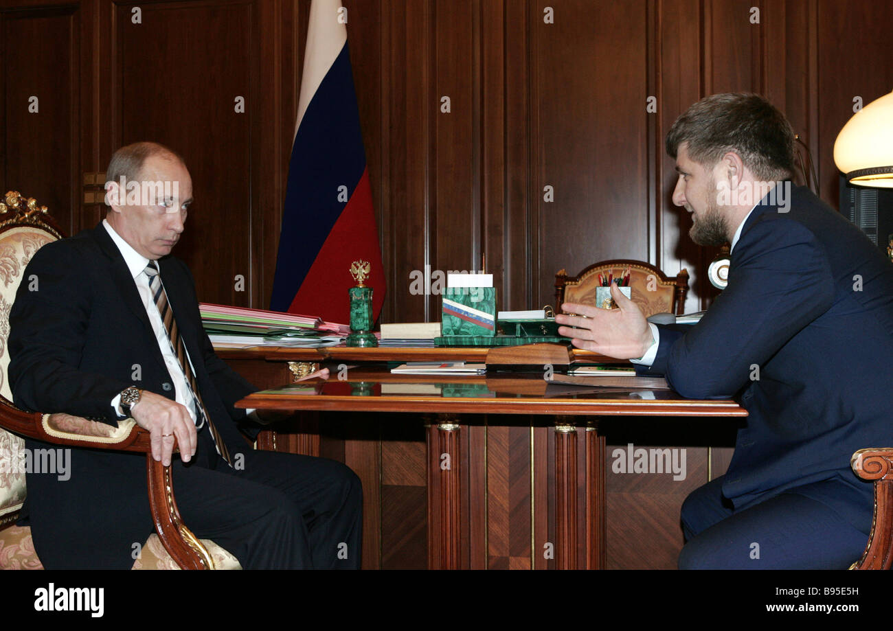 From left to right Russian President Vladimir Putin and his Chechen ...