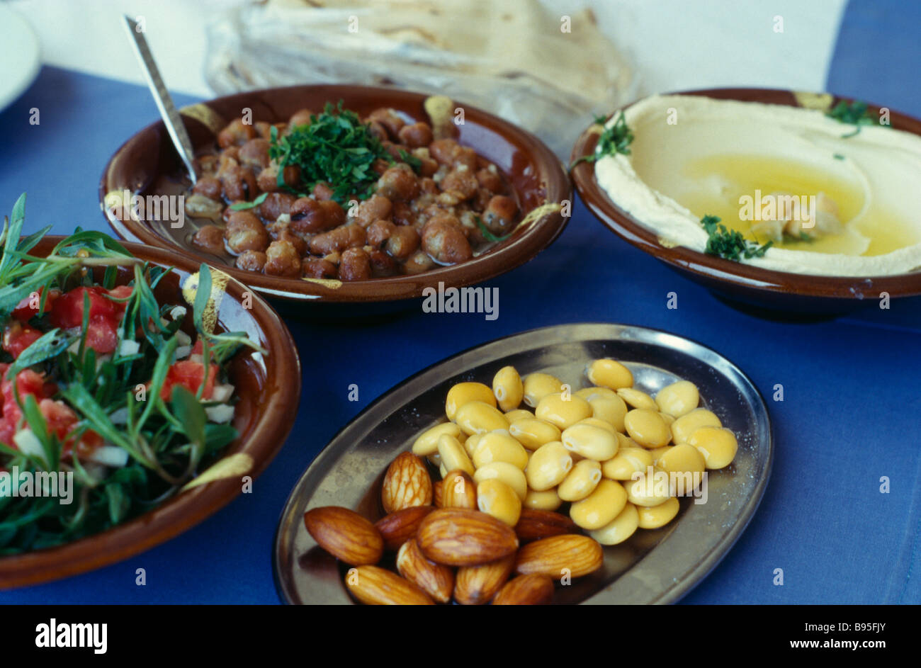 LEBANON Middle East Food Mezze and table setting in seaside restaurant ...