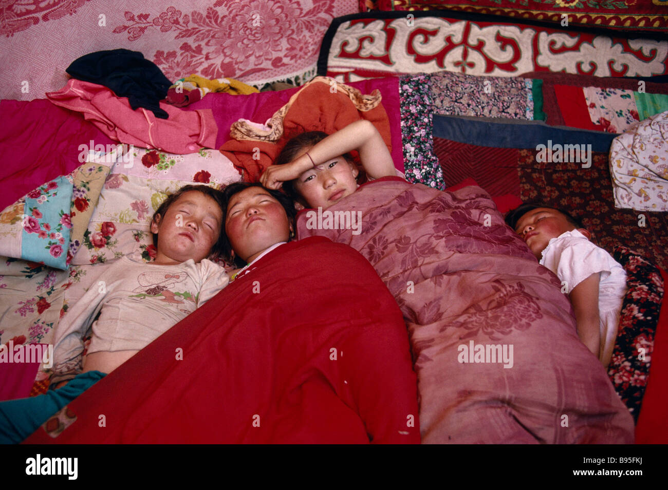 CHINA Asia Xinjiang Province Altai Mountains Kazakh nomad children ...