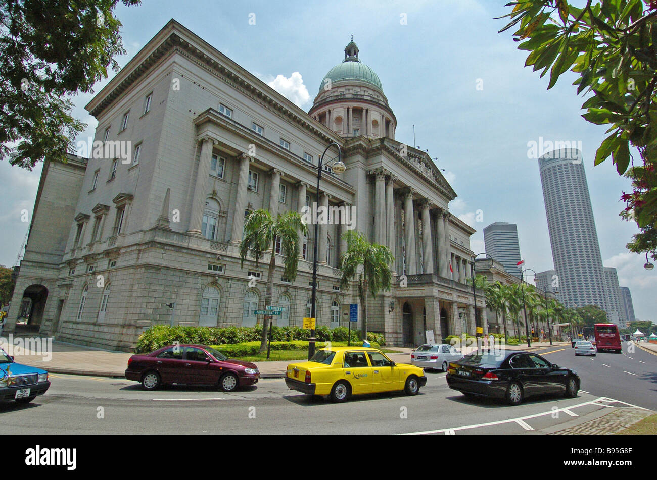 SINGAPORE Downtown Old colonial building with new high rise buildings ...