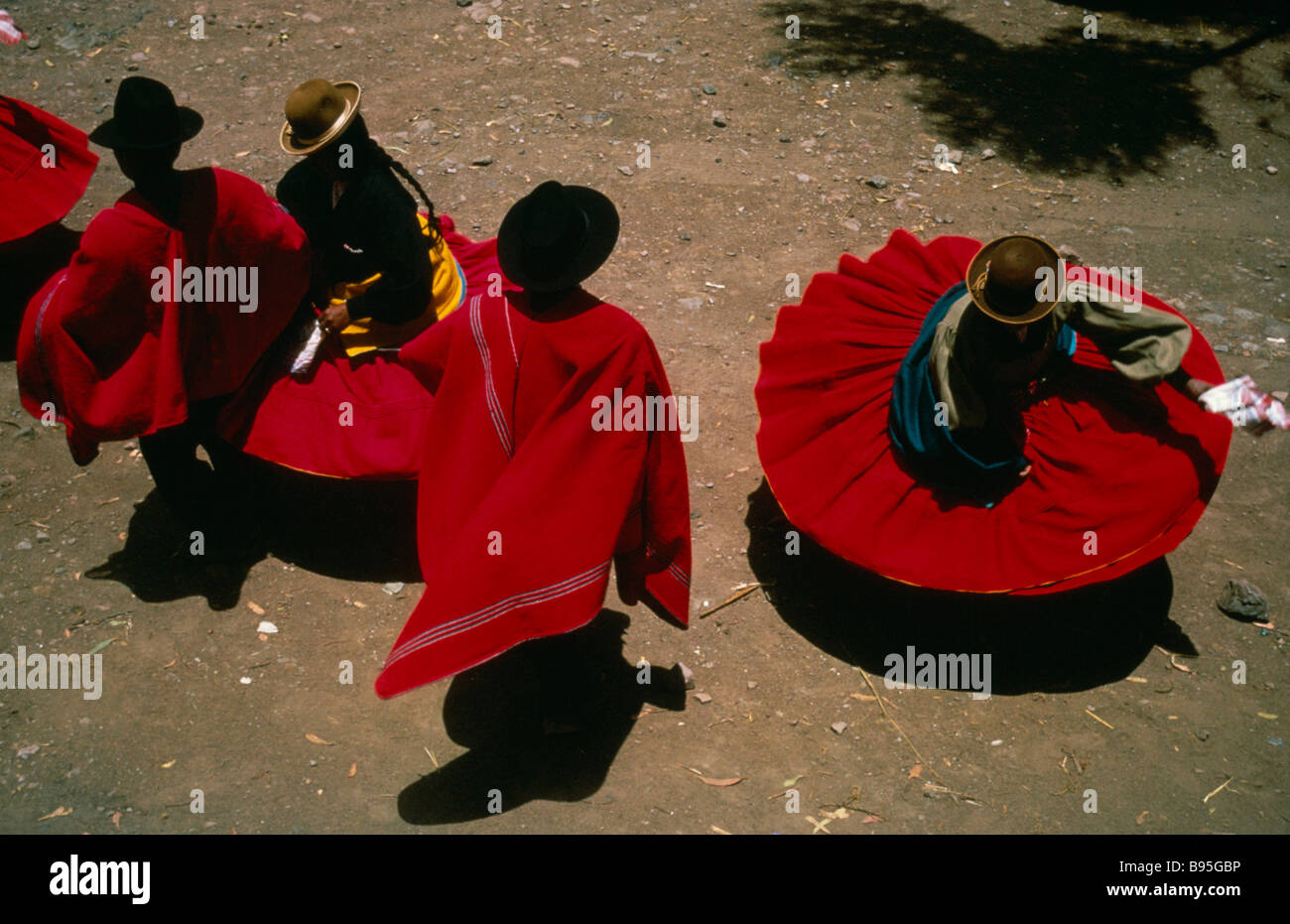 PERU Puno Lake Titicaca Aymara Andean Indian dancers spinning wearing ...
