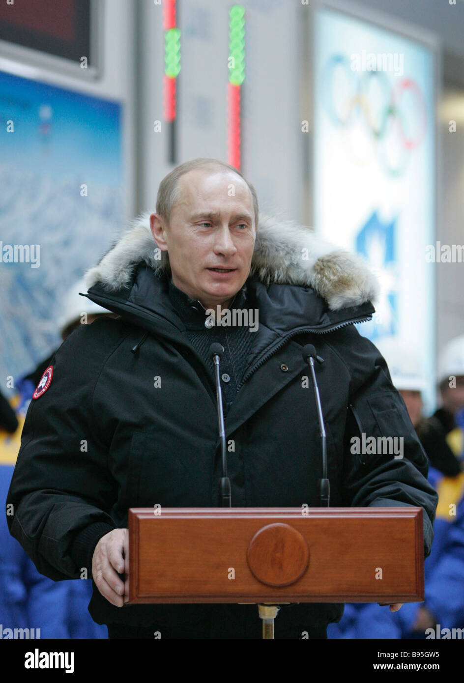 Russian President Vladimir Putin addressing an audience in the Krasnaya ...