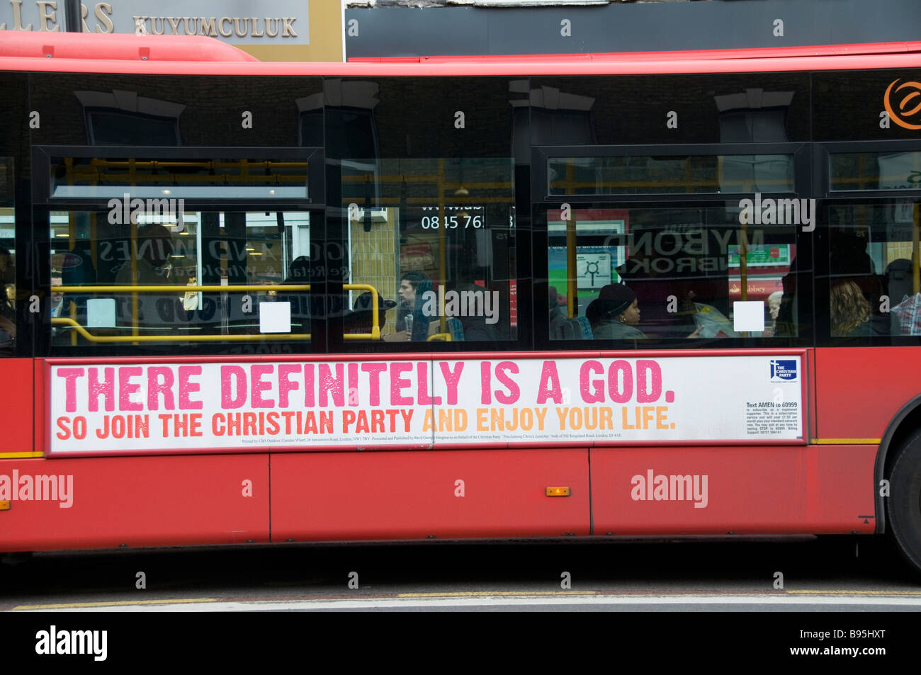 Bus with a sign from pro Christian group saying There definitely is a ...
