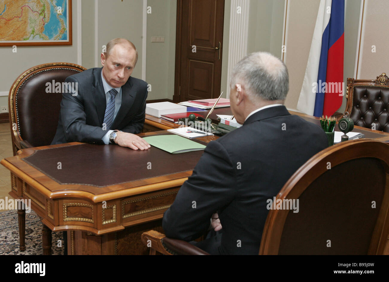 Russian President Vladimir Putin and President of Dagestan Mukhu Aliev ...