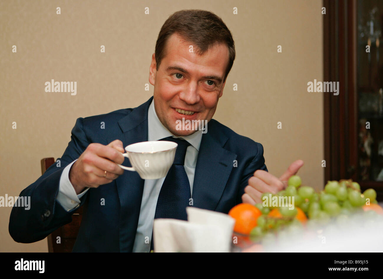 January 9 2008 First Deputy Prime Minister Dmitry Medvedev visiting the Grigoryev family whose ...
