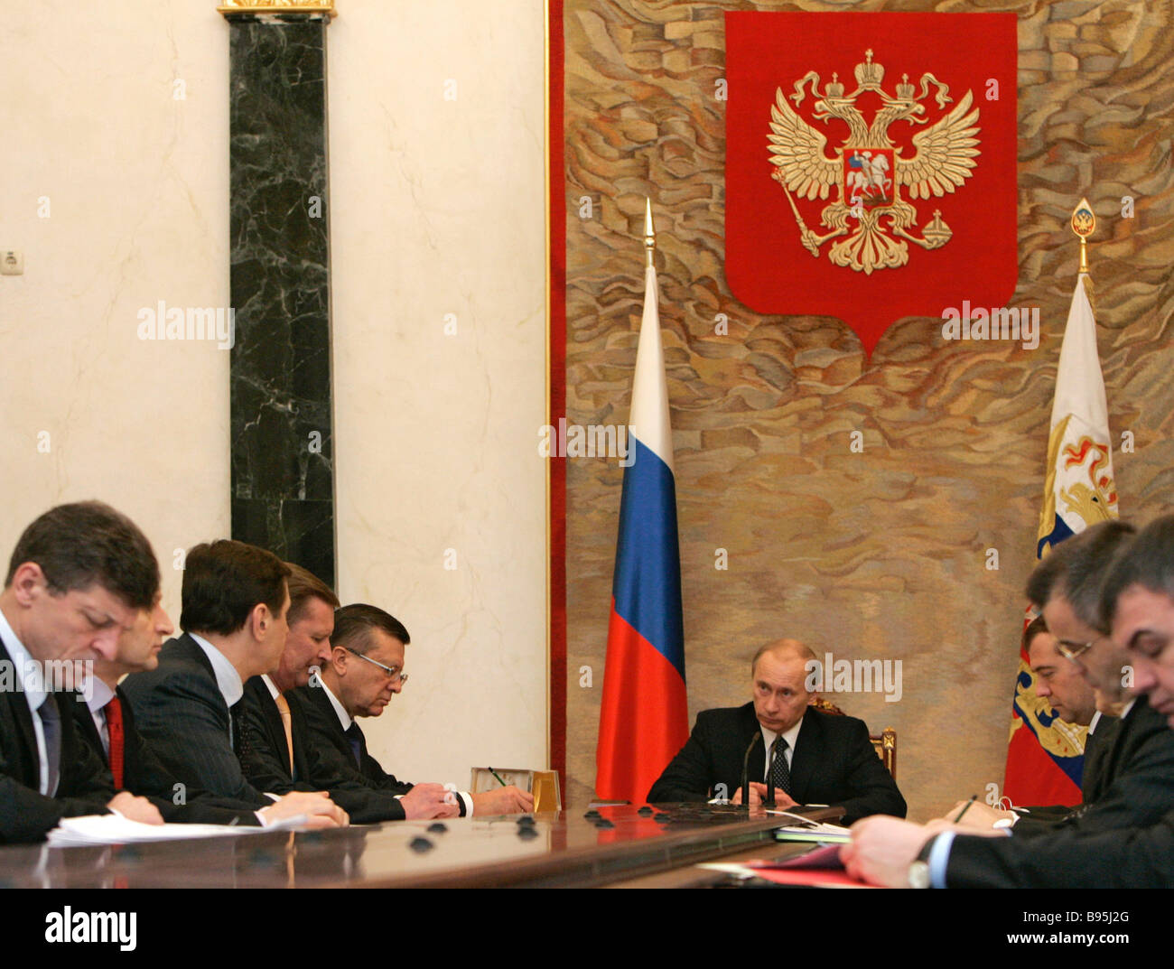 President Vladimir Putin center meeting with Cabinet members in the ...