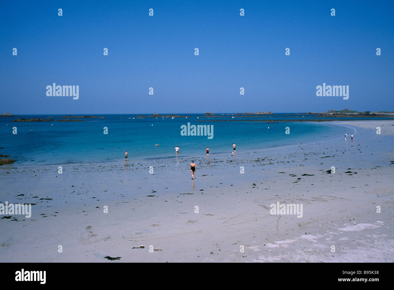 UNITED KINGDOM Channel Islands Guernsey Castel Cobo Bay Sandy beach ...