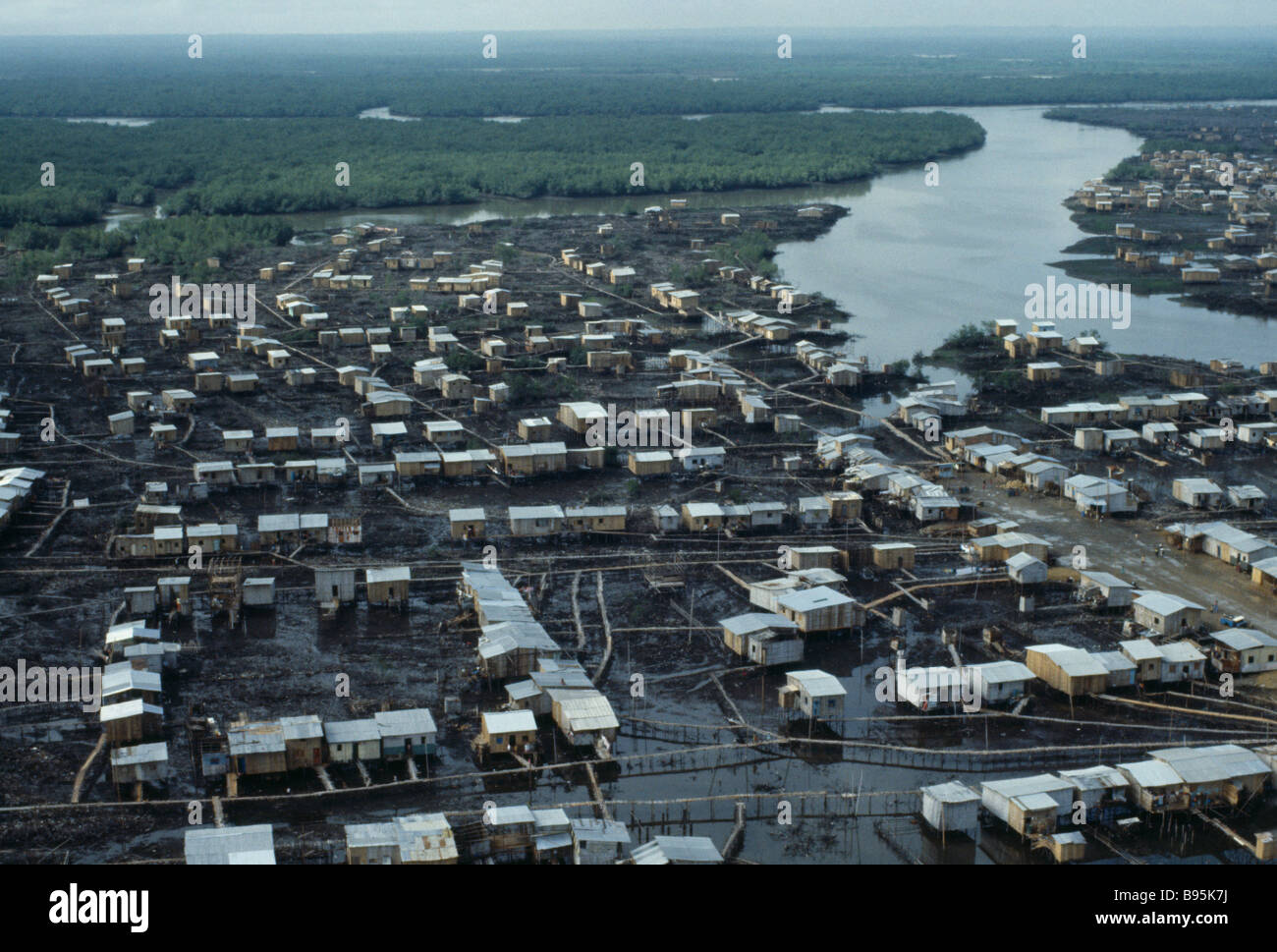 ECUADOR South America Guayas Province Guayaquil Aerial view over slum ...