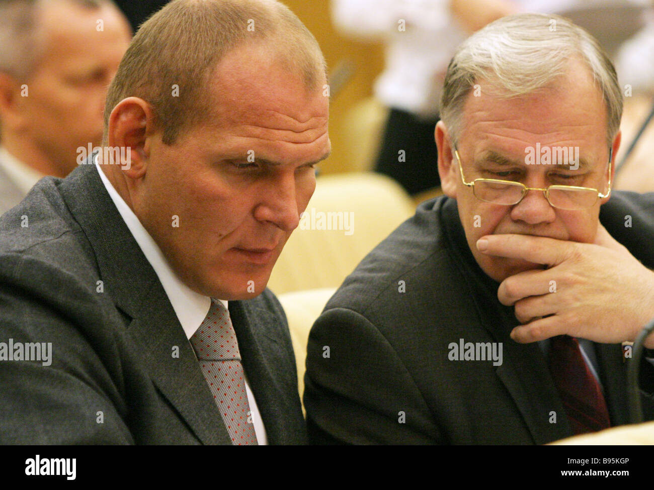 State Duma deputies Alexander Karelin and Sergei Popov left to right at ...