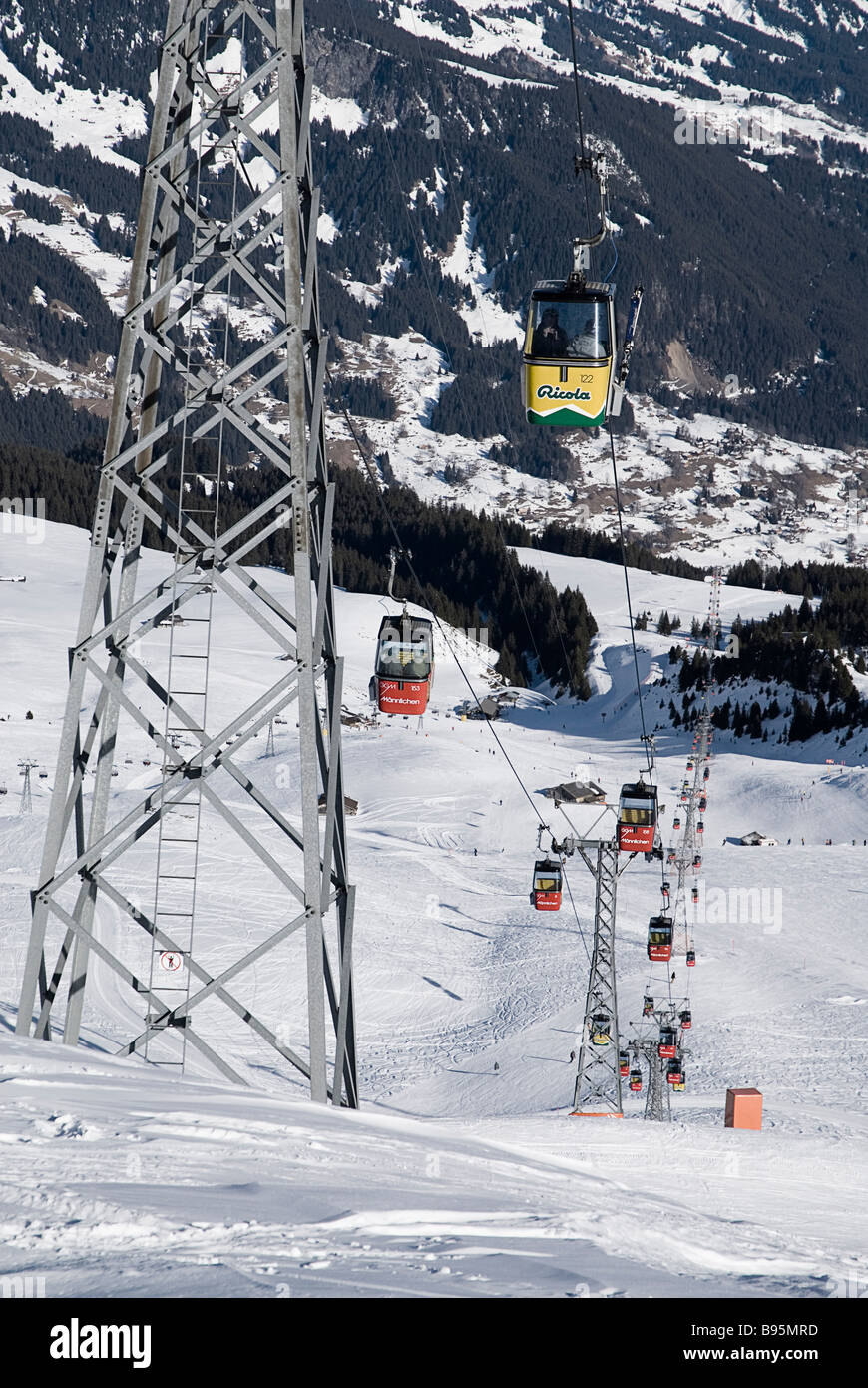 Switzerland, Bern, Grindelwald. The Mannlichen Cable Car in motion as ...