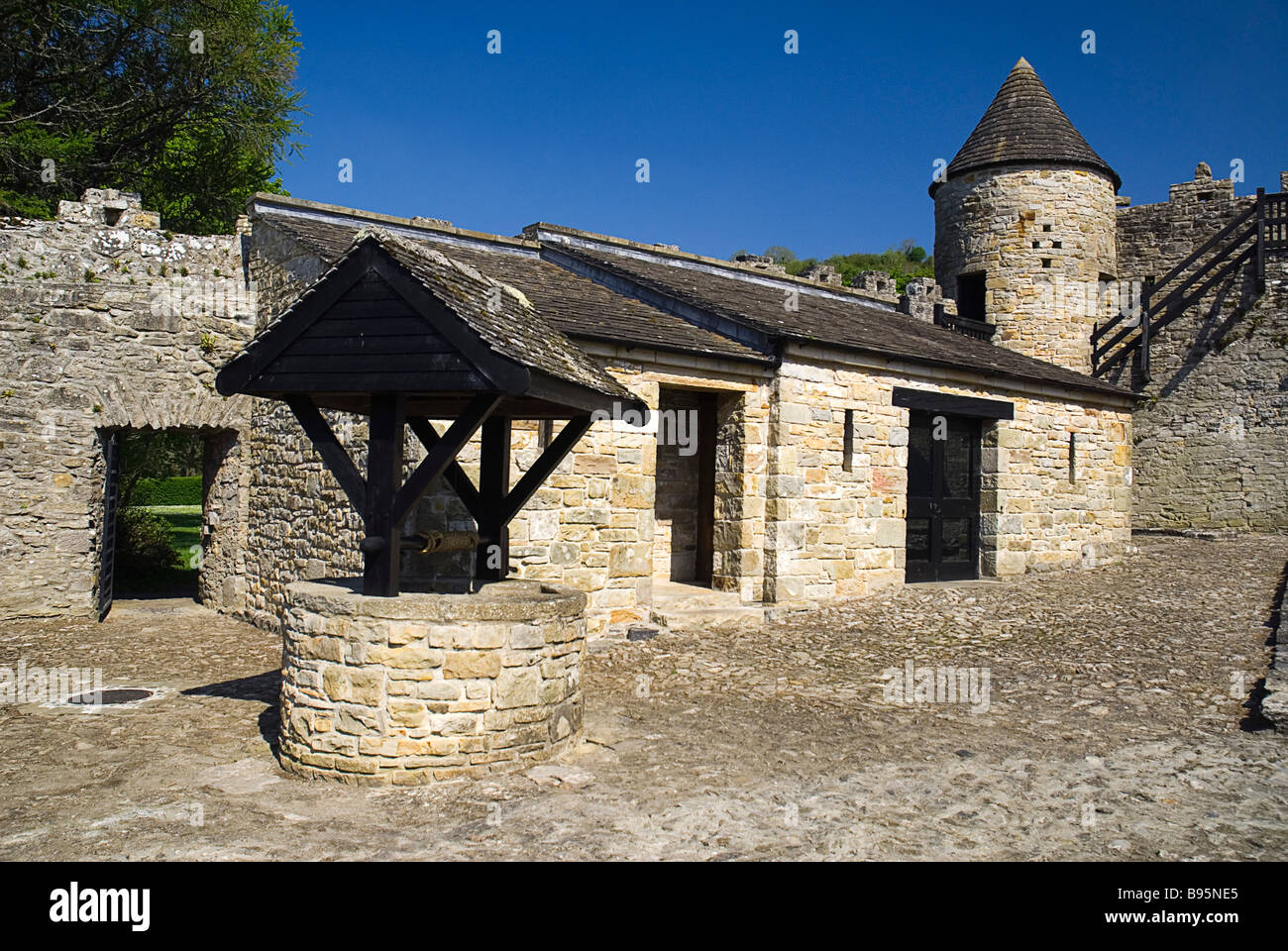 Ireland, County Leitrim, Parkes Castle. Interior courtyard with tower ...