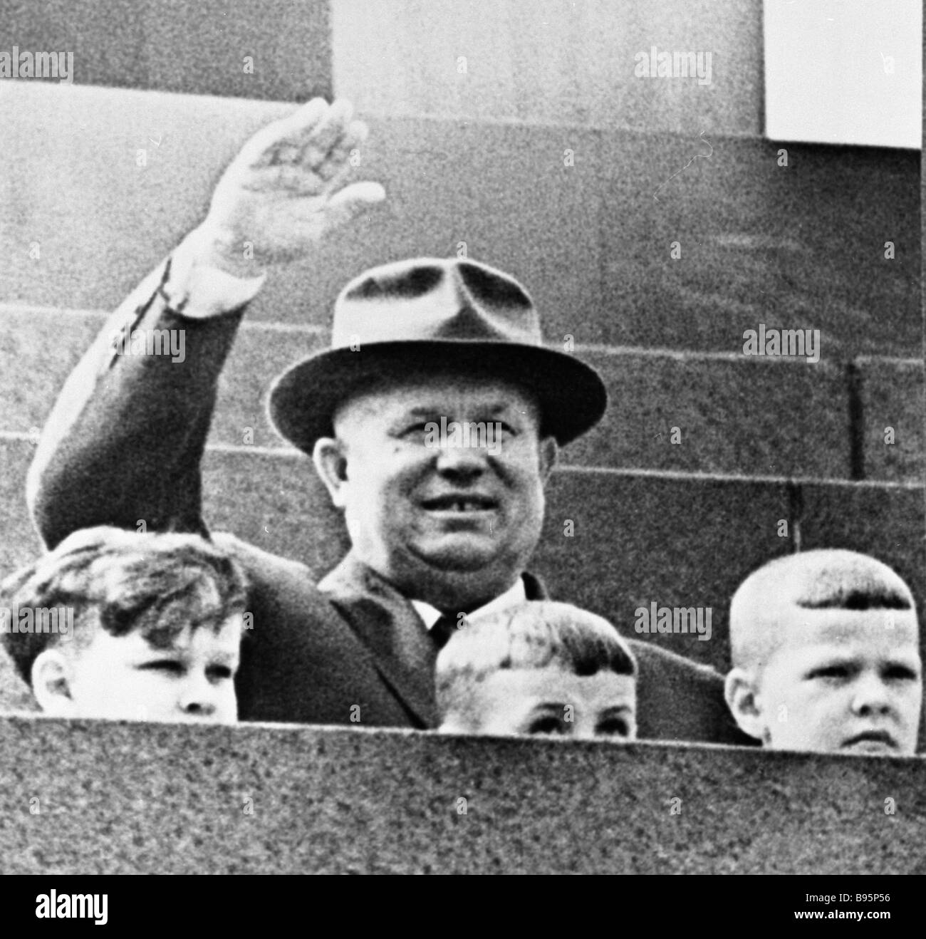 Nikita Khrushchev background and Moscow schoolchildren at Lenin s ...