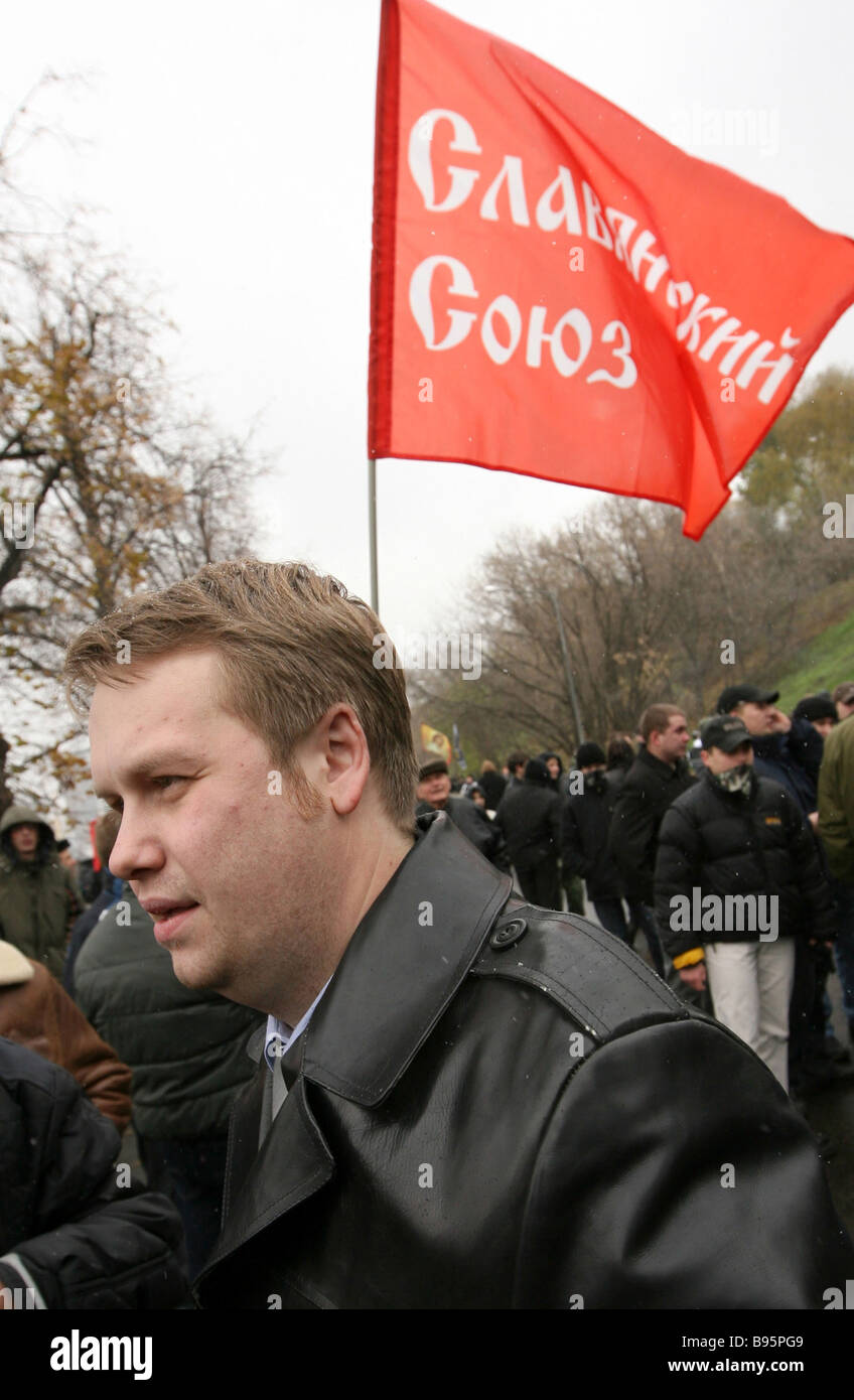 Dmitry Demushkin the leader of the Slavic Union participating in the ...