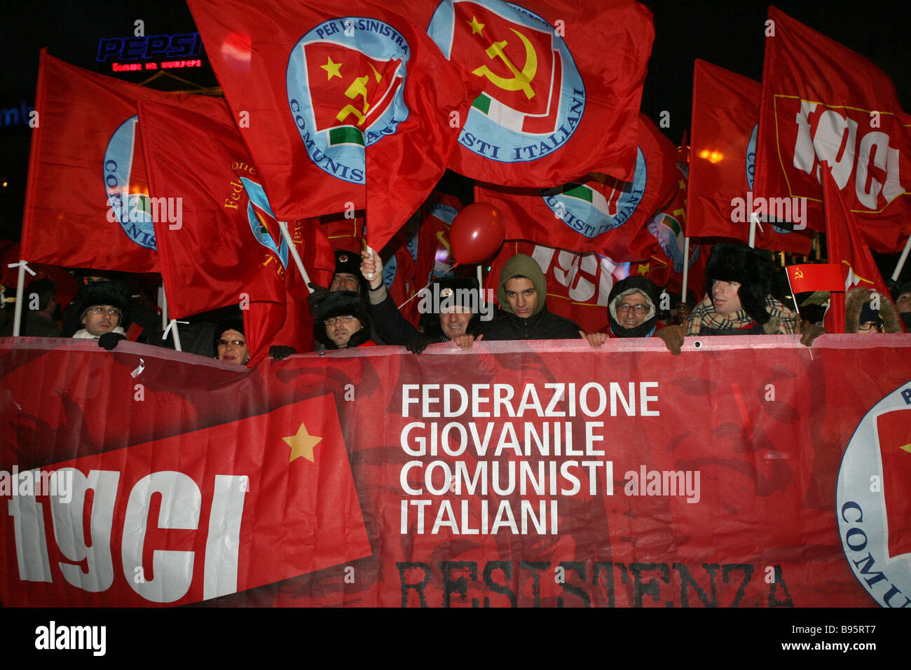 Italian communists taking part in a demonstration on the 90th ...
