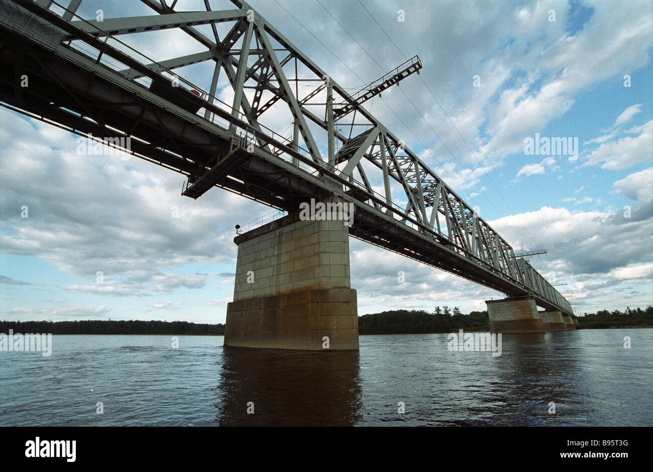 Baikal Amur Railway BAM Railway bridge across the Bureya Stock Photo ...