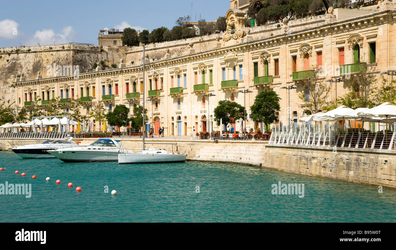 MALTA Valletta Boats at dockside in marina by restored waterfront old ...